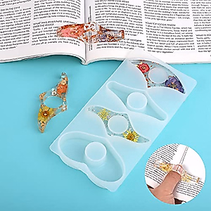 Prasacco Resin Book Page Holder Molds Dried Flower Resin Thumb Book Holder Molds DIY Transparent Bookmark Resin Molds (4 Shapes)