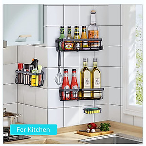 Shower Caddy Organizer 4 Pack+ Loofah, Vphom Rustproof Shower Shelf Racks for Inside Shower with 22 Hooks, Adhesive Shower Shelves for Bathroom Storage Kitchen Dorm Room Essential organizador de ducha