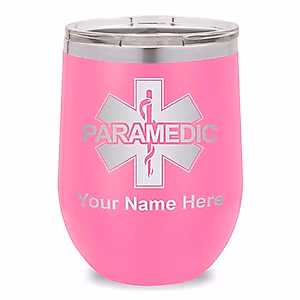 LaserGram Double Wall Stainless Steel Wine Glass Tumbler, Paramedic, Personalized Engraving Included (Pink)
