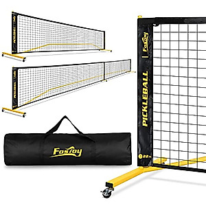 Fostoy Portable Pickleball Net with Wheels, Regulation Size 22 FT & Half Court 11 FT, 18-Ply PE Nets, Steady Metal Frame for All-Weather Resistant Play in Backyards, Driveways, and Garages