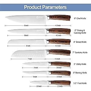 IBEIKE 7-Piece Kitchen Knife Set, Professional Japanese Kitchen Knives, High Carbon Stainless Steel Sharp Blades with Well Balanced and Ergonomic Wood Handle for Chef Knife Set