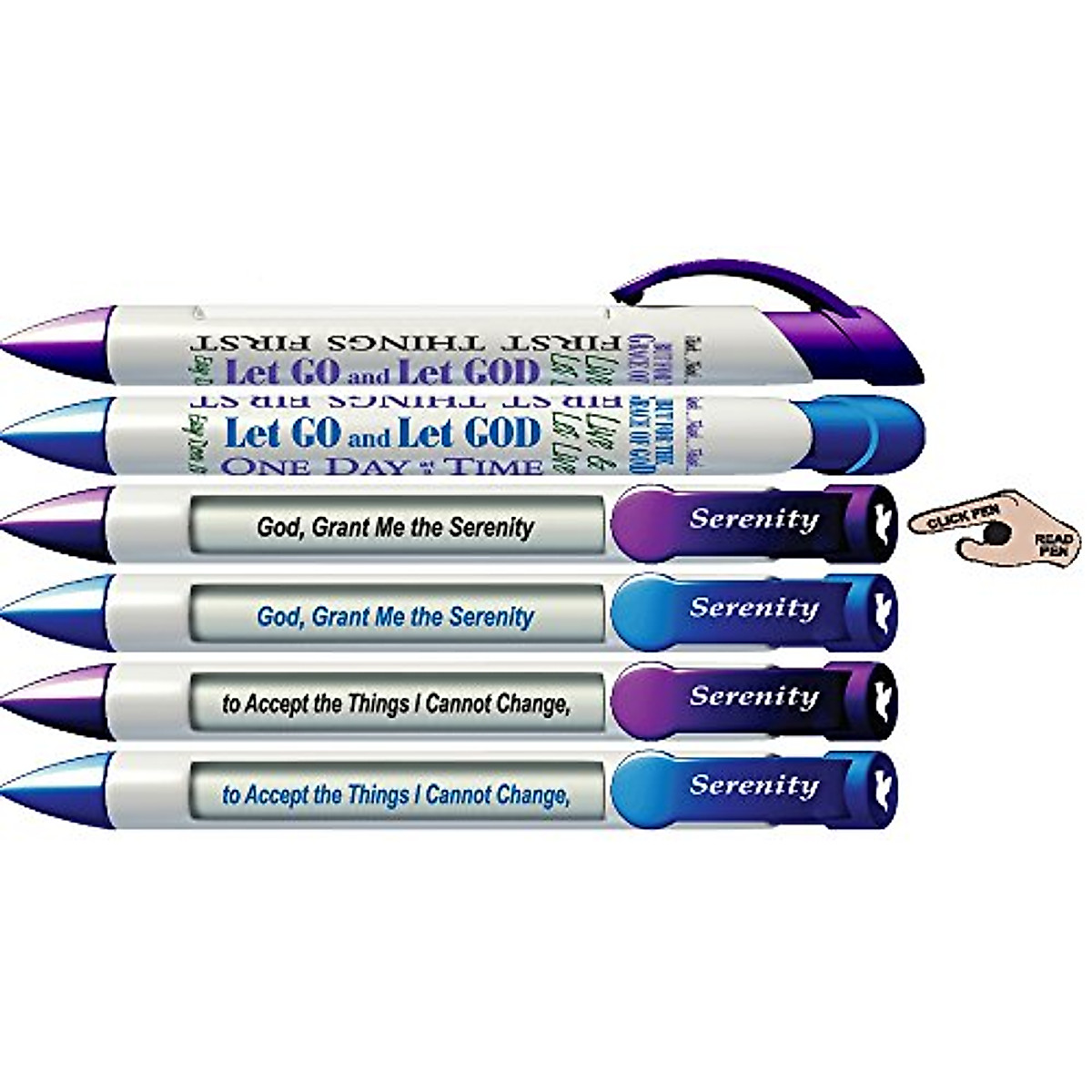 Greeting Pen Serenity Prayer Inspirational Purple and Blue Pens with Rotating Messages 6 Pack (36025)