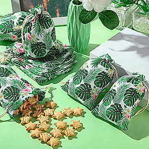 Saintrygo 20 Pcs Luau Gift Drawstring Bags Hawaiian Party Favor Summer Tropical Palm Leaf Candy Bag Jewelry Pouches for Luau Hawaii Party(6 x 8 Inch)