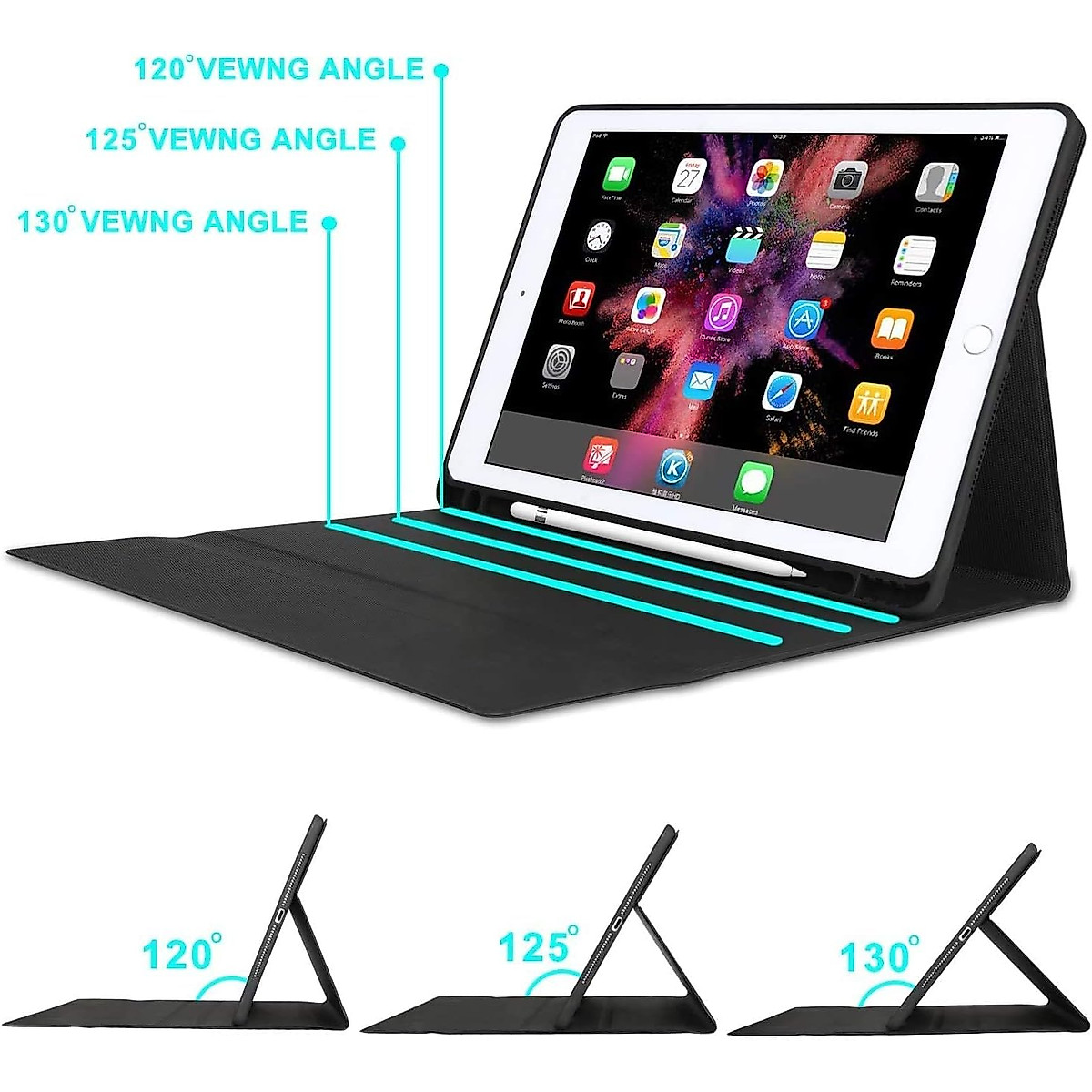 KVAGO iPad Keyboard Case 9.7 inch, Compatible with iPad 6th Generation,iPad 5th Generation, iPad Pro 9.7 inch, iPad Air 2,iPad Air, Protective Folio Cover with Wireless Bluetooth Keyboard -Black