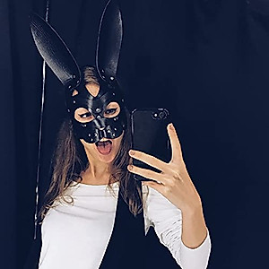 Mumbobyswim Women Leather Masks Bunny Mask Leather Cat Rabbit Mask Masquerade Party Mask Half Face Mask for Cosplay Halloween Easter Costume Props Accessory (EM-031)