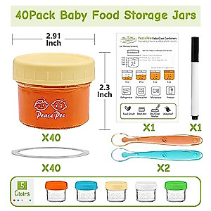 PeacePeo Glass Baby Food Storage Containers 4OZ, 40Pcs Glass Baby Food Jars Leak-Proof Baby Food Containers with Lids Reusable Baby Food Storage Jars Dishwasher Safe for Infant & Baby Food