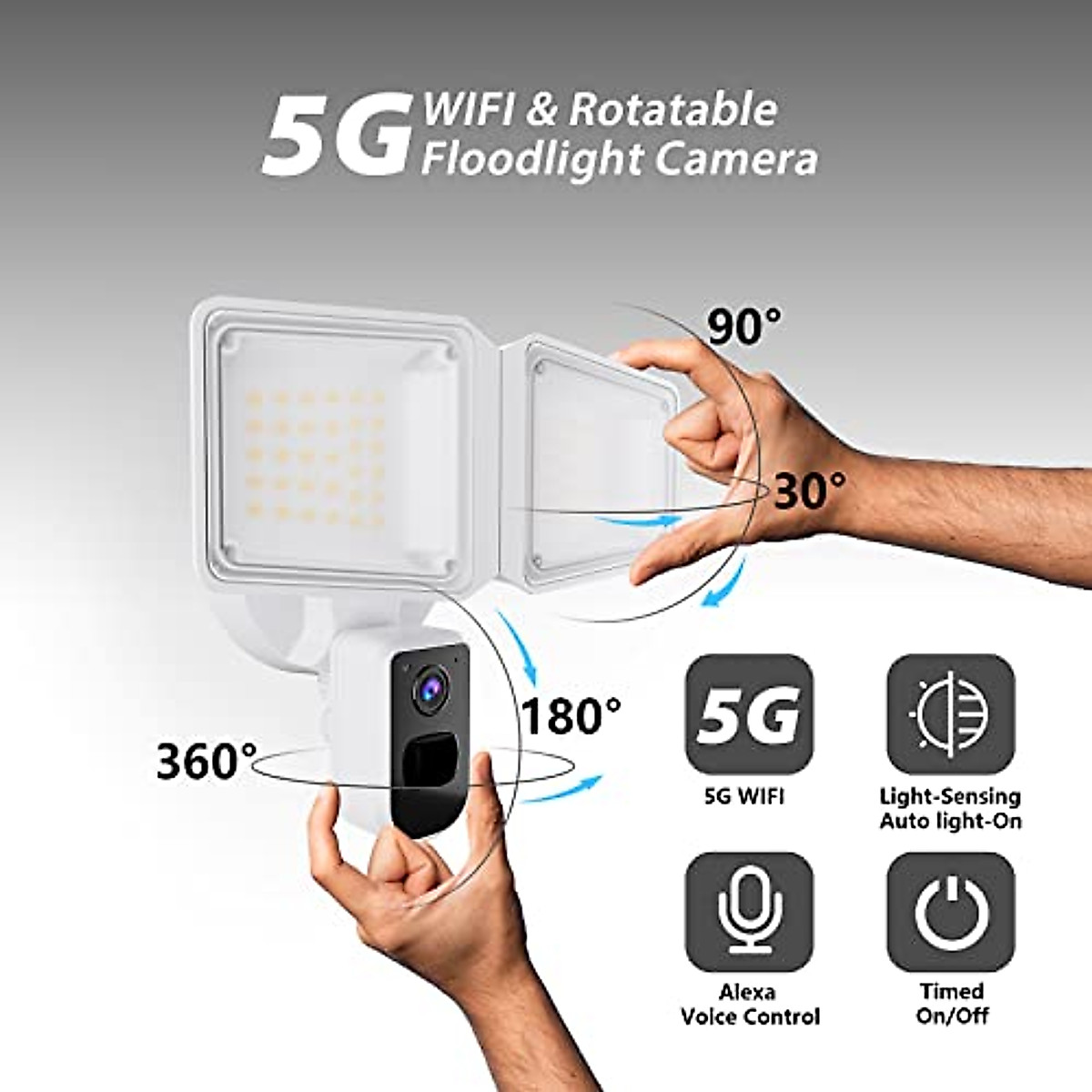 NGTeco Outdoor Security Floodlight Camera 4400LM, 1080P HD Color Night Vision 2.4G/5G WiFi Flood Light Camera with Siren, PIR Motion Detection, IP65 Waterproof,Hardwired C7100