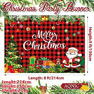 7x5ft Christmas Banner Christmas Tree Santa Claus Snowflake Christmas Backdrop Home Outside Office Decorations Red and Black Plaid Xmas Winter Hanging Wall Party Banner for Photoshoot