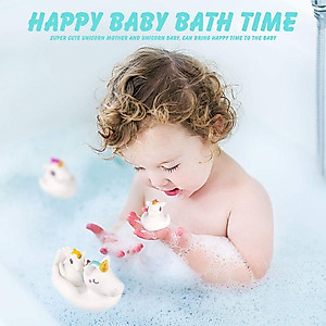 Woby Baby Bath Toys Cute Unicorn Spray Toys Bathroom Rubber Floating Bathtub Squirt Toys for Toddlers Infants 6-12 Months Girl Ideal Gifts Value Pack 4pcs Set