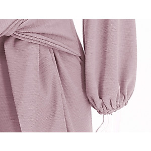 R.Vivimos Women's Autumn Winter Cotton Long Sleeves Elegant Knitted Bodycon Tie Waist Sweater Pencil Dress (Small, Light Violet)