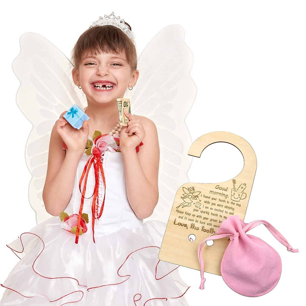 MoonBrush Tooth Fairy Door Hanger Set, with Tooth Bags Encourage Gift for Lost Teeth Kids, 4 Piece Set