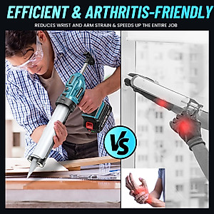 Seesii Cordless Caulking Gun, 21V Battery Powered Caulk Gun w/2 x 2.0AH Batteries, Electric Caulking Gun w/LED Light, 4 Speeds, Auto Retract, Adhesive Gun Kit for Filling, Sealing