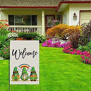 BOTB LIHM St Patricks Day Garden Flag Welcome Gnomes Lucky Clover 12×18 Inch Vertical Double Sided Small Yard Flag Spring Holiday Garden Outdoor Decorations