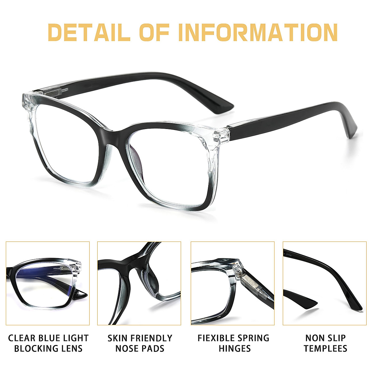 Areyeth 2 Pair Oversized Square Trendy Reading Glasses for Women, Blue Light Blocking Computer Readers with Flexible Spring Hinge(Multicolor + Black, 3.0)