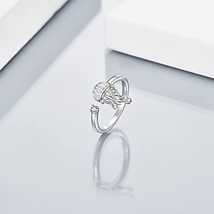 WINNICACA Jellyfish Gifts for Women Sterling Silver Jellyfish Rings for Women Jellyfish Jewelry Created Opal Rings Cute Animal Rings for Women Adjustable Ocean Ring