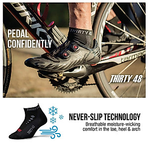 Thirty48 Low Cut Cycling Socks for Men and Women | Unisex Breathable Sport Socks (Large - Women 9-12 // Men 8-11, [3 Pairs] Black/Gray)