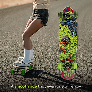 Tony Hawk 31" Complete Cruiser Skateboard, 9-ply Maple Deck Skateboard for Cruising, Carving, Tricks and Downhill, Slime Hawk