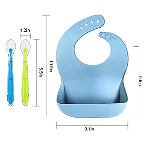 Silicone Baby Bibs Baby Feeding Set 3 Pcs & 2 Pcs Baby Spoons Silicone Bibs for Baby Girl Boy Adjustable Baby Essentials Newborn Toddler Utensils Food Grade Feeding Bibs Baby Stuff Spoon Baby Gifts