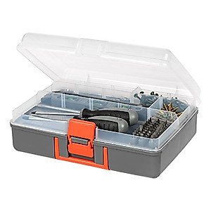 IRIS USA Medium Utility Parts Organizer, 2-Pack, Hardware Tools Crafts Sewing Supplies and Embellishments Carrying Case with Adjustable and Removable Dividers, Gray