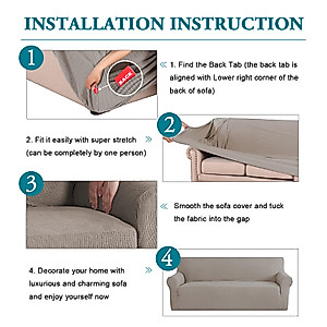 Flamingo P High Stretch Sofa Slipcover Non Slip Armchair Cover for Living Room Washable Pet Furniture Protector Covers with Elastic Bottom, Thick Jacquard Fabric (Small, Taupe)