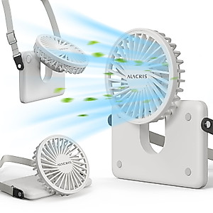 ALACRIS Portable Hanging Neck Fan, Wearable Personal Fan with Adjustable Lanyard, 3 Speeds Rechargeable Mini Handheld Personal Fan for Home Office Outdoor Travel