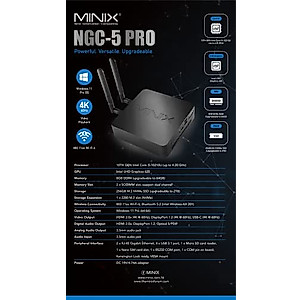MINIX NGC-5 Pro, Intel i5-10210U 8GB/256GB NVMe SSD Windows 11 Pro Mini PC, Triple 4K @ 60Hz Display/HDMI 2.0/ USB-C/DP/Wi-Fi6/ 2xGigabit Ethernet/4USB 3.1. Support 4G LTE, SSD (SATA), Auto Power On