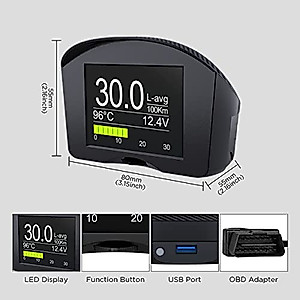 Head-Up Display, Speedometer Car Alarm Car OBD HUD Multi-Function Digital Meter Driving Computer Display with LED Head Unit, Scan and Clear DTCs