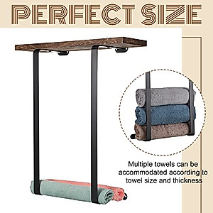 Qunclay 2 Pcs Wall Towel Racks for Rolled Towels, Bathroom Towel Holder with Wooden Shelf for Large Small Roll Towel, Hand Towels, Spa, Salon, RV, Matte Black