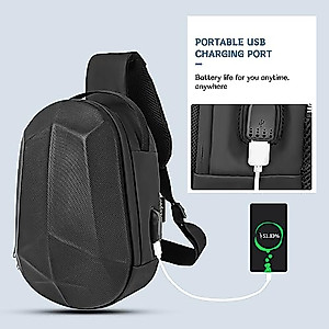 Wzsipod Anti-Theft Small Hard Shell Sling Bag for Men Women, Crossbody Backpack Bag for Adults, One Strap Chest Bags for Men, Lightweight Quest 2 Case With USB-A Charger Port (Black)