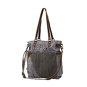 Myra Bags USA Journey Upcycled Canvas Shoulder Bag S-0735, Tan, Khaki, Brown, One_Size