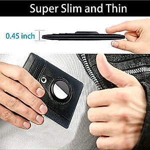 Compatible with Apple Airtag Wallet + Holder (2 Pack), Air tag Wallet for Men Women with Keychain Leather, Slim Card Holder, Mens Wallet with Holder Small and Thin, Black