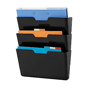 Amazon Basics Hanging 3 Tier Wall File Organizer - Pack of 3, 13 x 15 Inches, Black