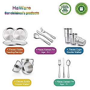 HaWare 6-Piece 18/8 Stainless Steel Plates, Metal 304 Dinner Dishes for Kids Toddlers Children, 8 Inch Feeding Serving Camping Plates, Reusable and Dishwasher Safe