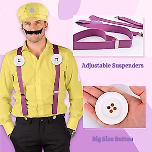 PIIDUOO Wario Costume Adult Halloween - Wario Yellow Hat Mustache Gloves Buttons Suspenders Accessories for Men & Women Cosplay