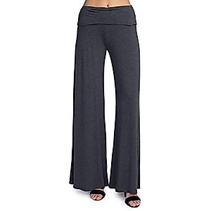 YELETE Women's Fashion Colorful Printed High Waist Fold Over Wide Leg Palazzo Pants (Medium, Heather Charcoal)