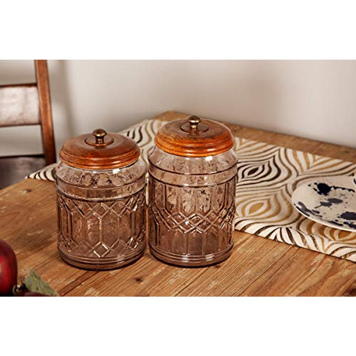 Deco 79 Glass Decorative Jars with Wood Lids, Set of 3 8", 9", 11"H, Clear