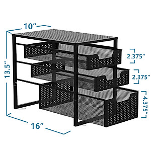 Simple Trending 3-Tier Under Sink Cabinet Organizer with Sliding Storage Drawer, Desktop Organizer for Kitchen Bathroom Office, Stackbale, Black
