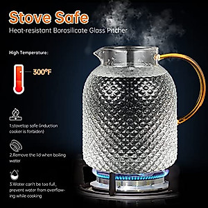 Glass Pitcher, ZBUFAN 60oz Glass Pitcher with Lid and Spout, 1.8L Glass Water Pitcher, Iced Tea Pitcher for Fridge, Pitchers Beverage Pitchers, Juice Lemonade Pitcher, Glass Carafe with Brush