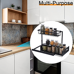 uxcell Under Sink Organizer, Pull Out Cabinet Organizer 2-Tier Slide Out Sliding Shelf Under Cabinet Countertop Storage Multi-Use Rack for Under Kitchen Bathroom Organizers, Black