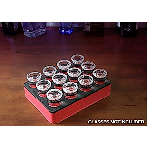 Polar Whale Shot Glass Holder Organizer Modern Tray for Home Kitchen Bar or Club Party Durable Red and Black Durable Foam Serving Rack 10 Inches Wide Holds 12 Shots