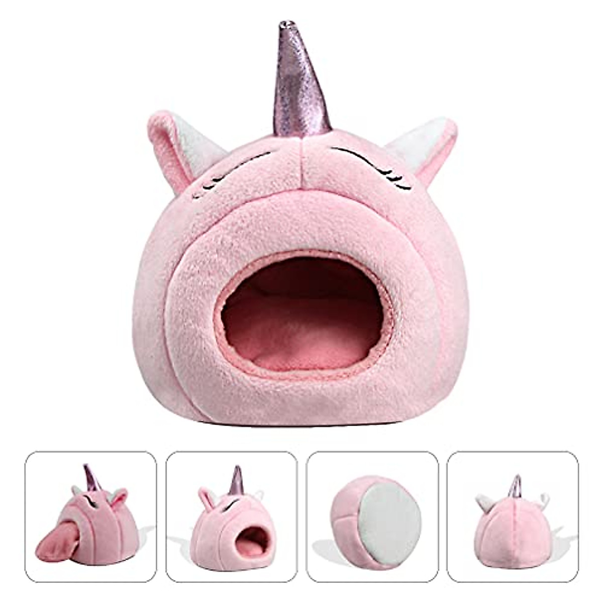 balacoo Hamster Cave Bed Hideout Nest Unicorn Shape Warm Plush House Cage Hut for Rat Hedgehog Chinchilla Guinea Pig