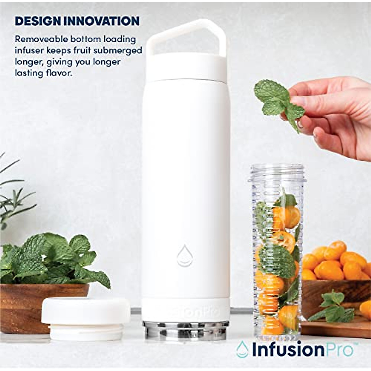 Infusion Pro Fruit Infuser Water Bottle Vacuum Insulated (20 oz) Stainless Steel : Fruit Infusion Recipe eBook : Bottom Loading Water Infuser for More Flavor : Easy Cleaning : Great Gift Water Bottle