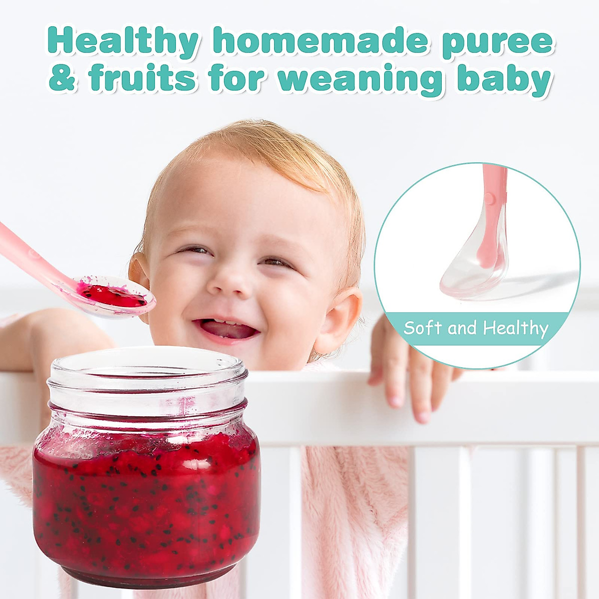 GoldArea 12 Pack Baby Food Containers, 8 oz Glass Storage Containers with Lids, Baby Feeding Supplies, Glass Snack Containers for Kids, Glass Baby Food Jars, 2 Pcs Baby Spoons Included