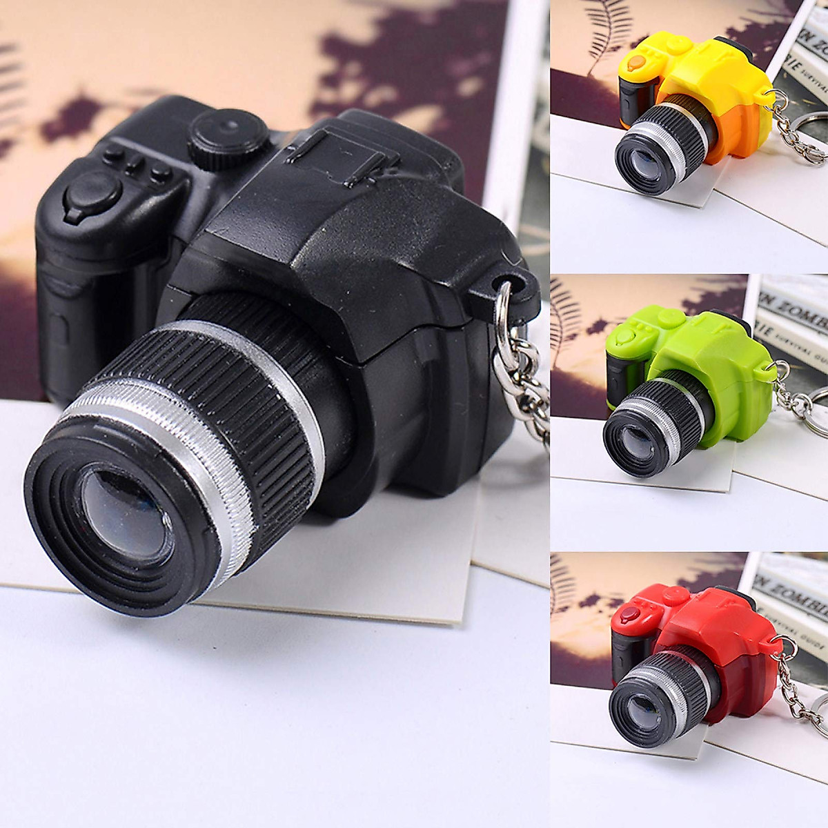 Cute Mini DSLR Camera Lighting Voice Pendant Keychain Key Ring Gift Decor,Car Keychain Accessories for Women Men - Black