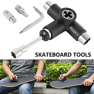 All-in-One Skate Tools, Multi-Function Skateboard Tool with T-Type Allen Key and L-Type Phillips Head Wrench Screwdriver, Ratchet Skate Tool