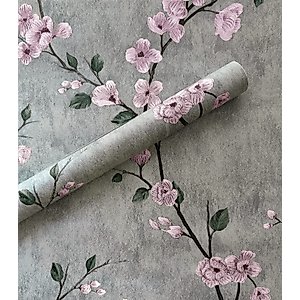 Dviolet Floral Peel and Stick Wallpaper Grey Floral Contact Paper Removable Wallpaper Decorative Self Adhesive Wallpaper Wall Paper 17.7" x 118.1"
