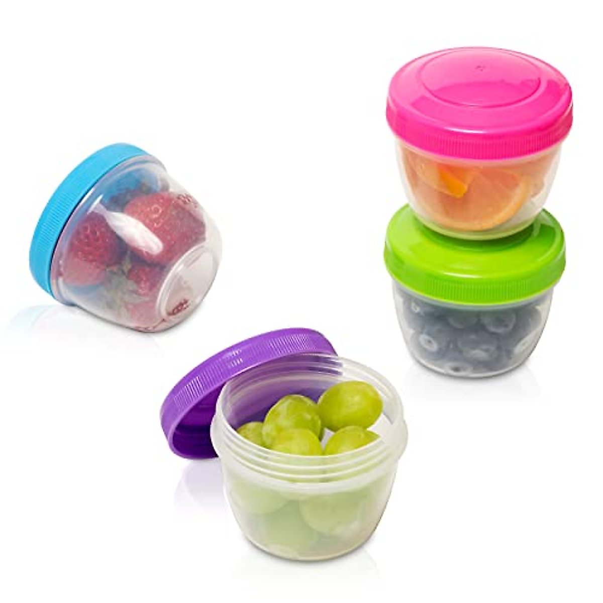 Snack Containers (4 Set) - 4.75 Oz Small Food Storage Cups with Lids - Fruit, Nuts, Sauce, Condiments, Salad Container for Lunch Box - Reusable Dessert Cups, Microwave and Freezer Friendly, BPA-free (S/4 Multi)