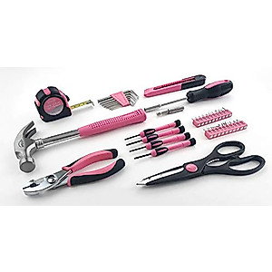 Apollo Tools Original 39 Piece General Household Tool Set in Toolbox Storage Case with Essential Hand Tools for Everyday Home Repairs, DIY and Crafts - Pink Ribbon - Pink - DT9706P
