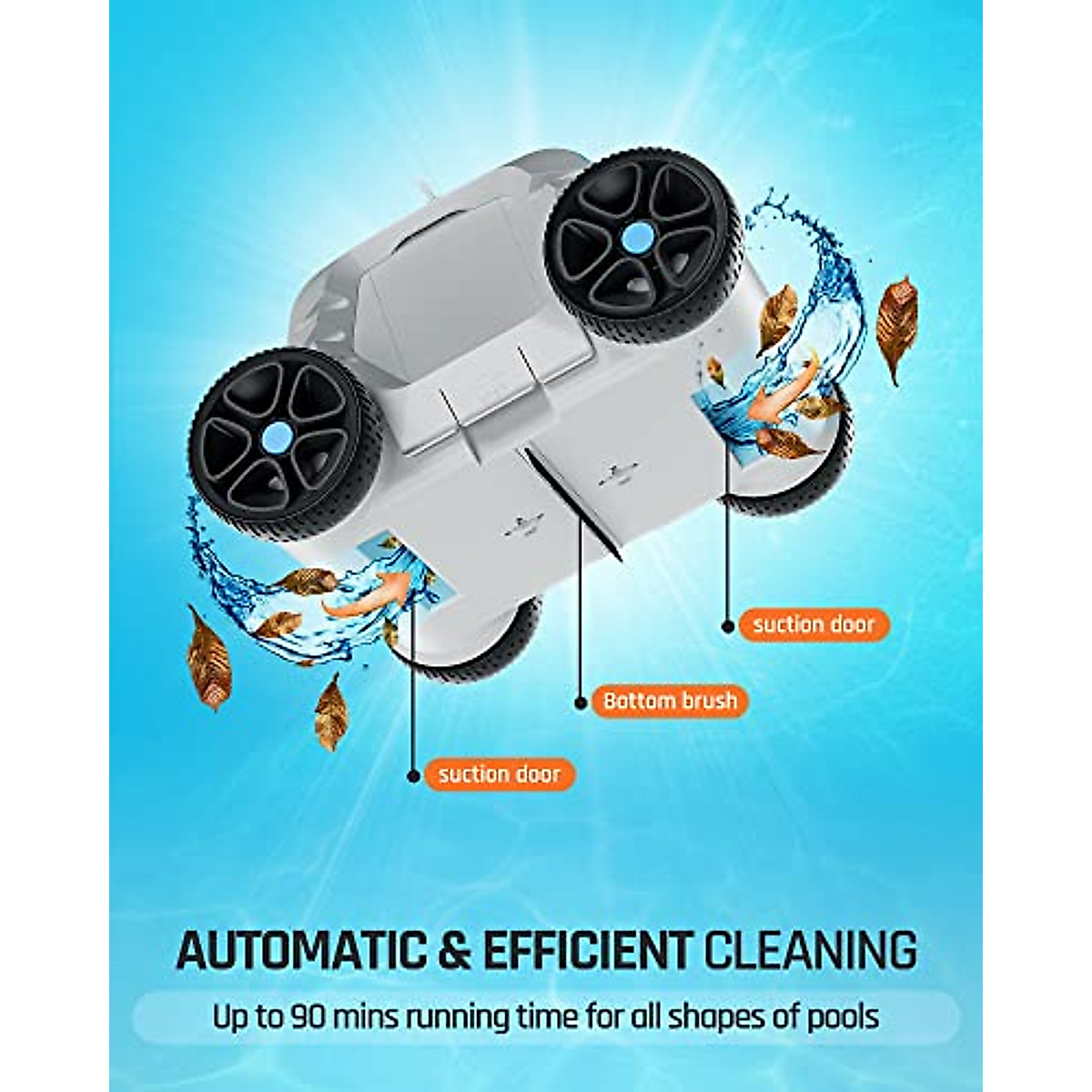 (2023 New) FIILPOW Cordless Robotic Pool Cleaner, Automatic Pool Vacuum with Dual-Suction, Auto-Docking, 90 Mins Runtime, Lightweight, Rechargeable, IPX8 Waterproof, for Pools Up to 800 Sq.ft, Blue