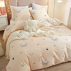 Cute Puppy Printed Bedding Duvet Cover Set Queen Soft Cotton Aesthetic Bedding Duvet Cover with 2 Pillow Shams Pink Reversible Bunny Bedding Sets Full/Queen Size